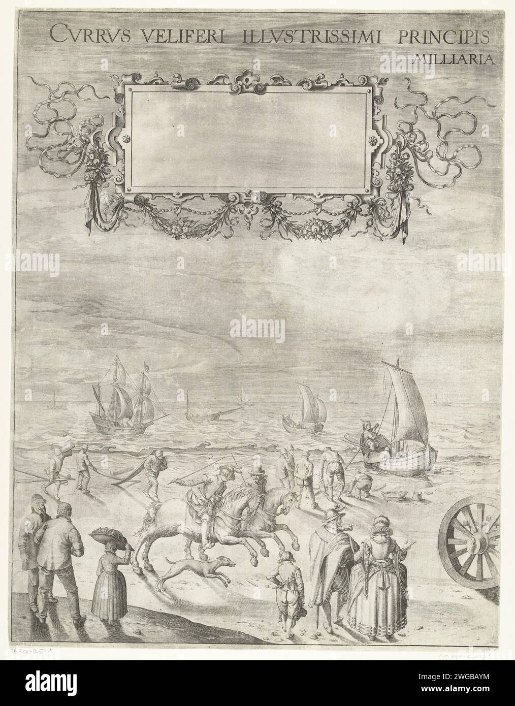 Simon Stevin's sailing car (left plate), 1602, 1603 print The sailing ...
