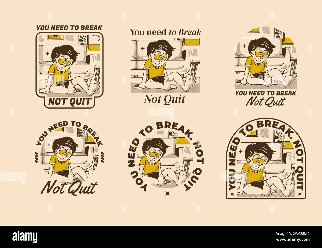 You need to break, Not quit. Vintage illustration of a sad boy Stock ...