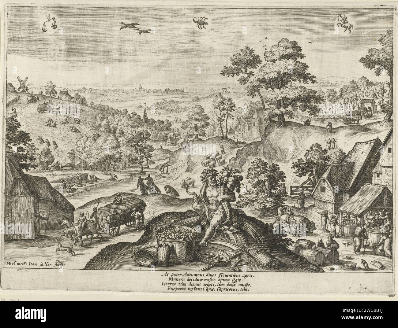 Herfst, Johann Saddleer (I), After Hans Bol, 1580 print The autumn. The ...