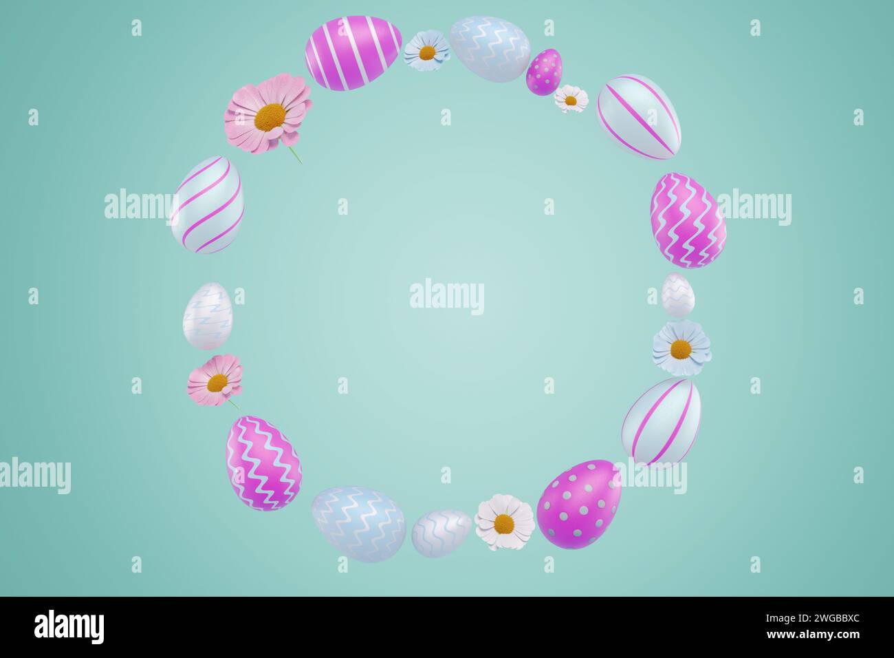 Circle of Easter eggs and flowers. 3d rendering Stock Photo - Alamy