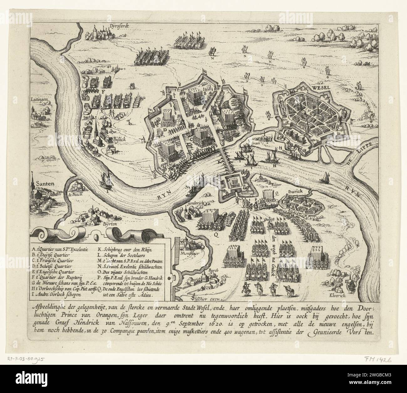 The State Army under Maurits stationed at Wesel, 1620, 1620 print Map ...