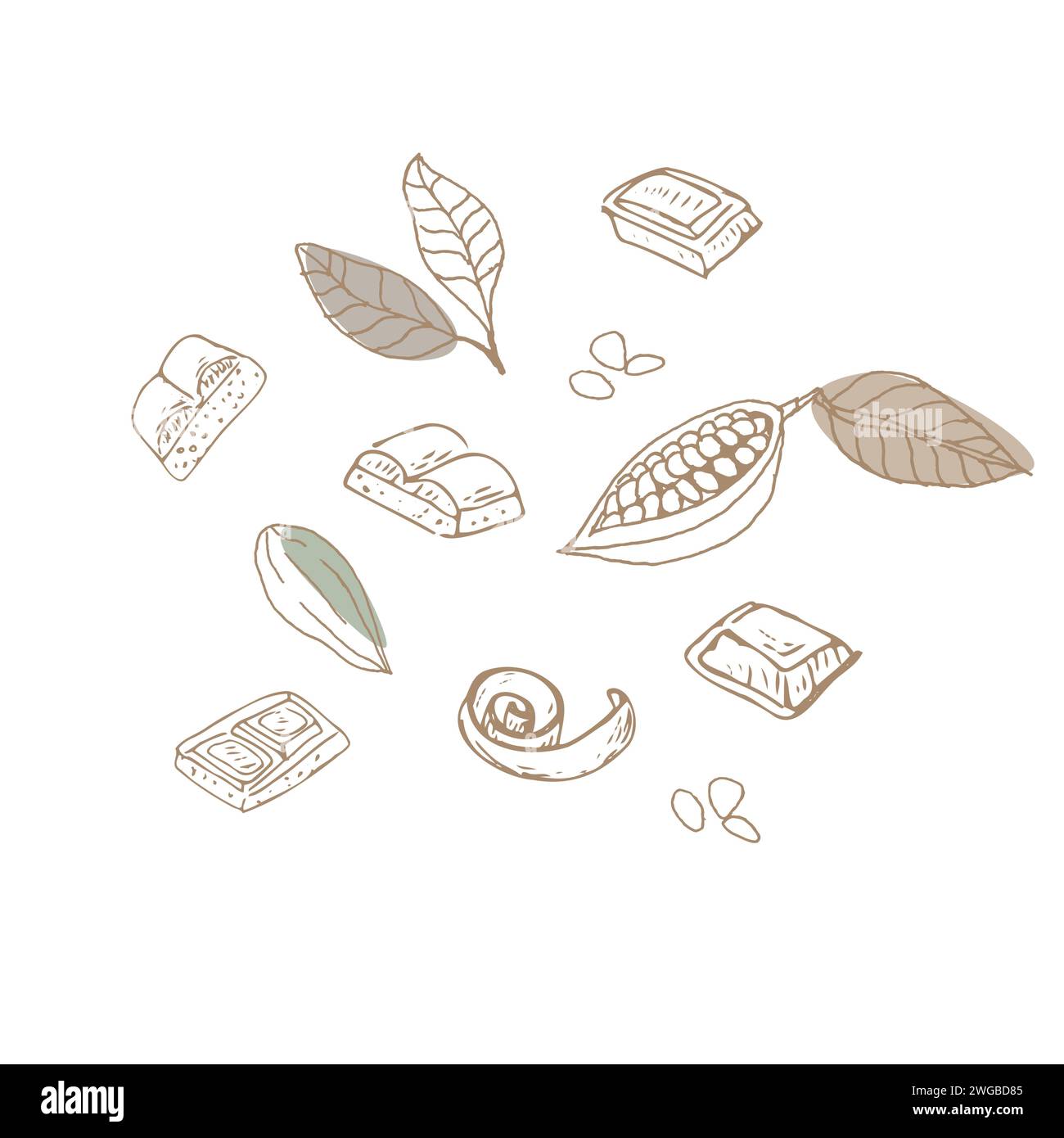 Cocoa beans doodle sketch and chocolate set. Vector illustration ...