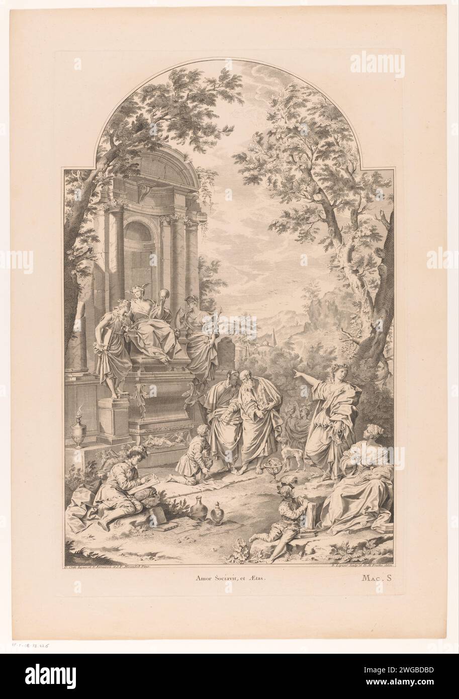 Figures around an allegorical burial monument for Robert Boyle, John ...