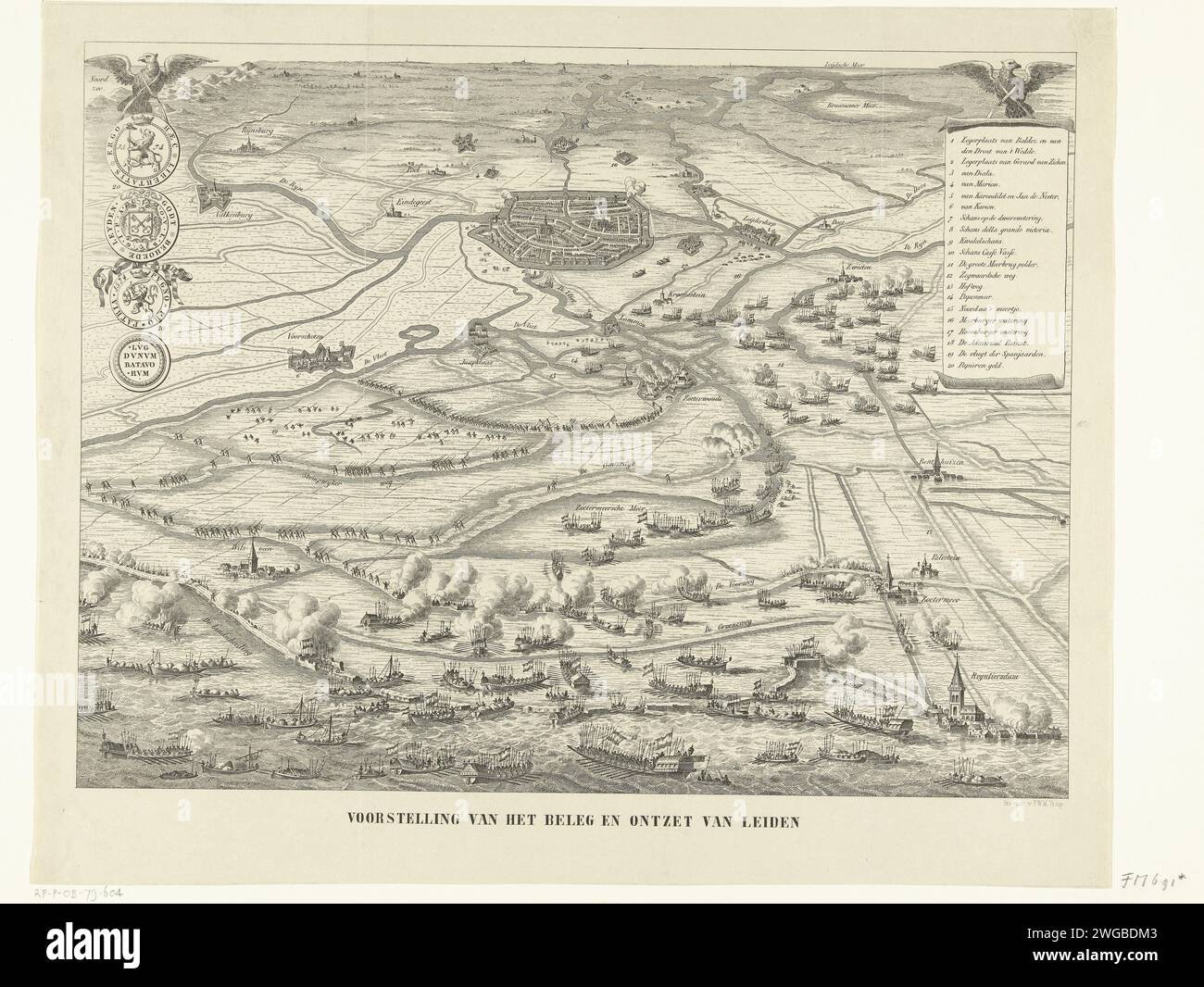 Map with the relief of Leiden, 1574, 1835 - 1845 print Map with the ...