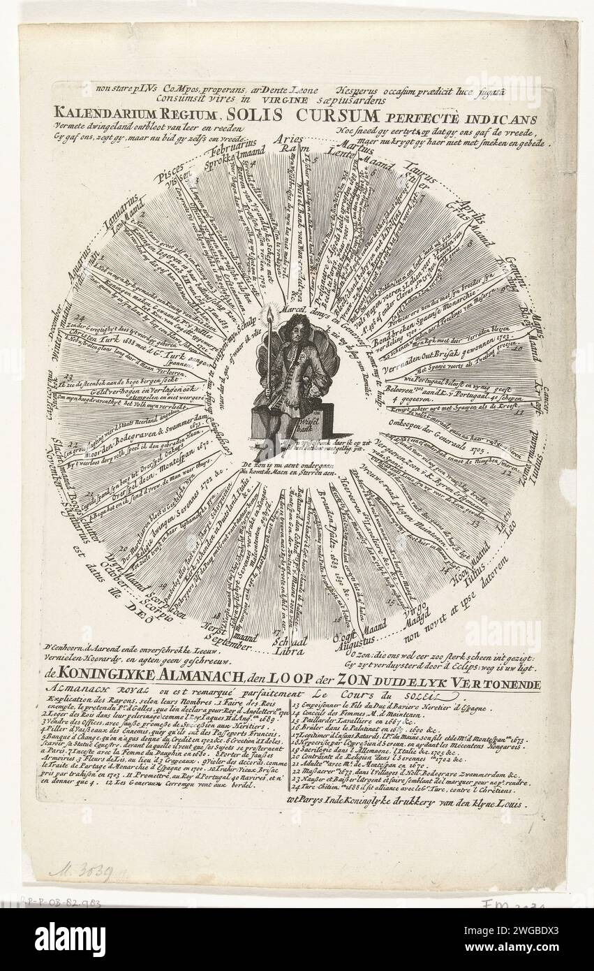 Royal Almanac of Lodewijk XIV, 1705, 1706 print King Louis XIV as a sun ...