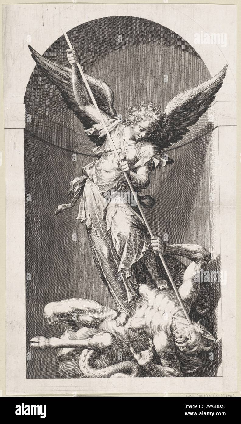 Archangel Michaël kills the devil, Anonymous, After Peter de Witte ...