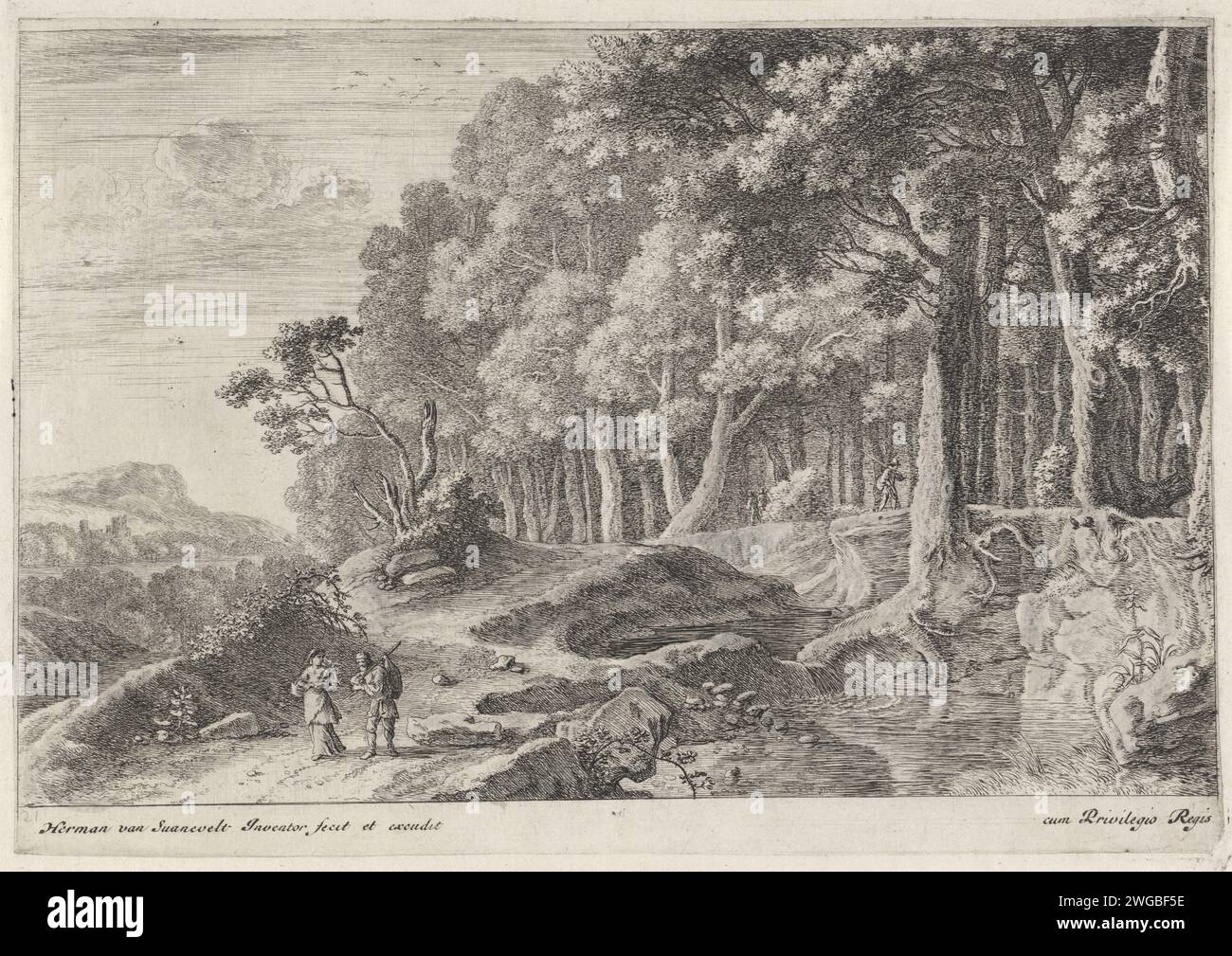 Walkers at a Beek, Herman van Swanevelt, 1650 - 1655 print A few ...