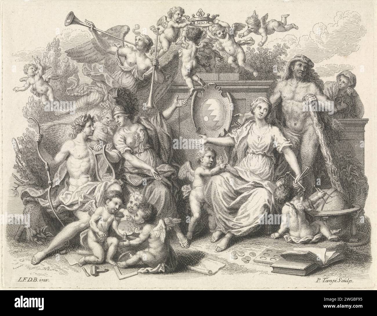 Apollo, Minerva, Justice and Hercules around a coat of arms, Pieter ...