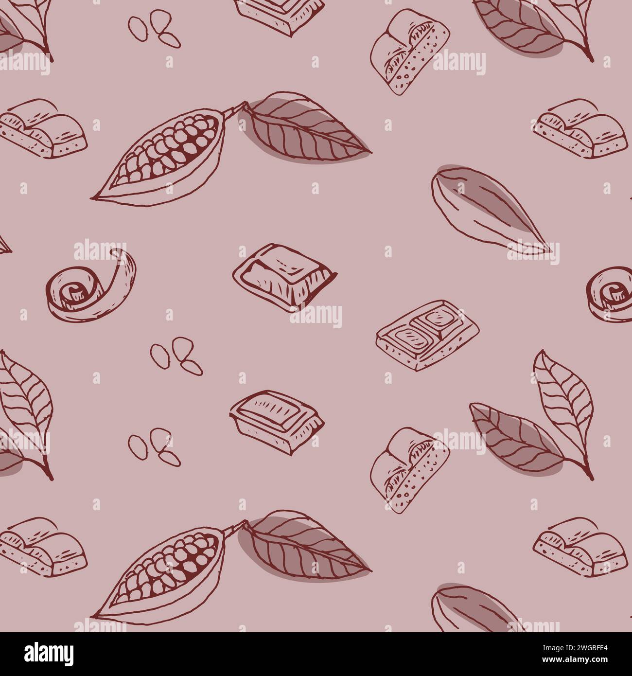 Cocoa beans doodle sketch and chocolate background. Vector illustration ...