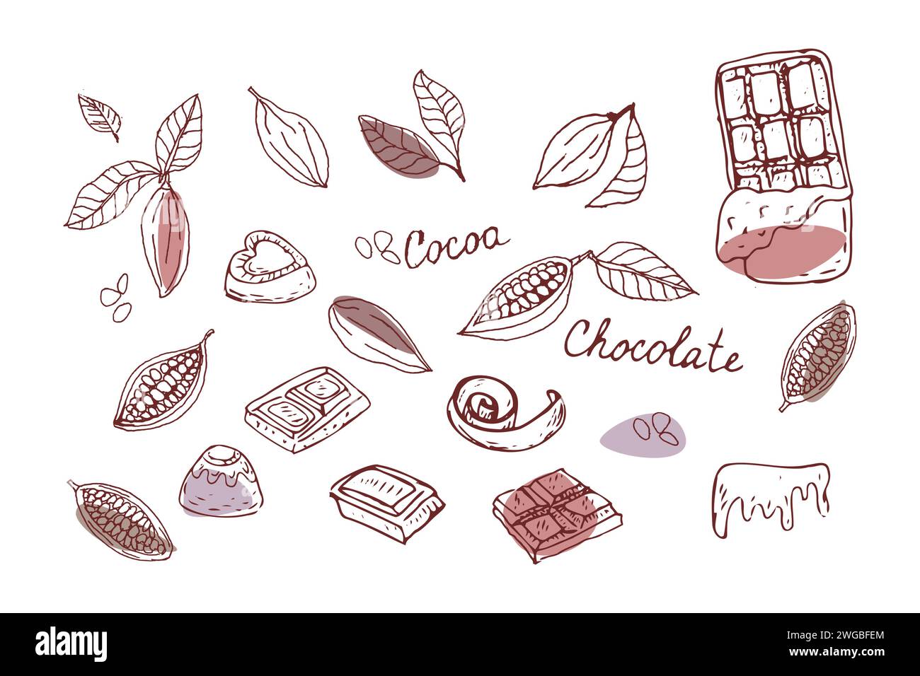 Doodle sketch chocolate and cocoa beans outline. Vector illustration ...