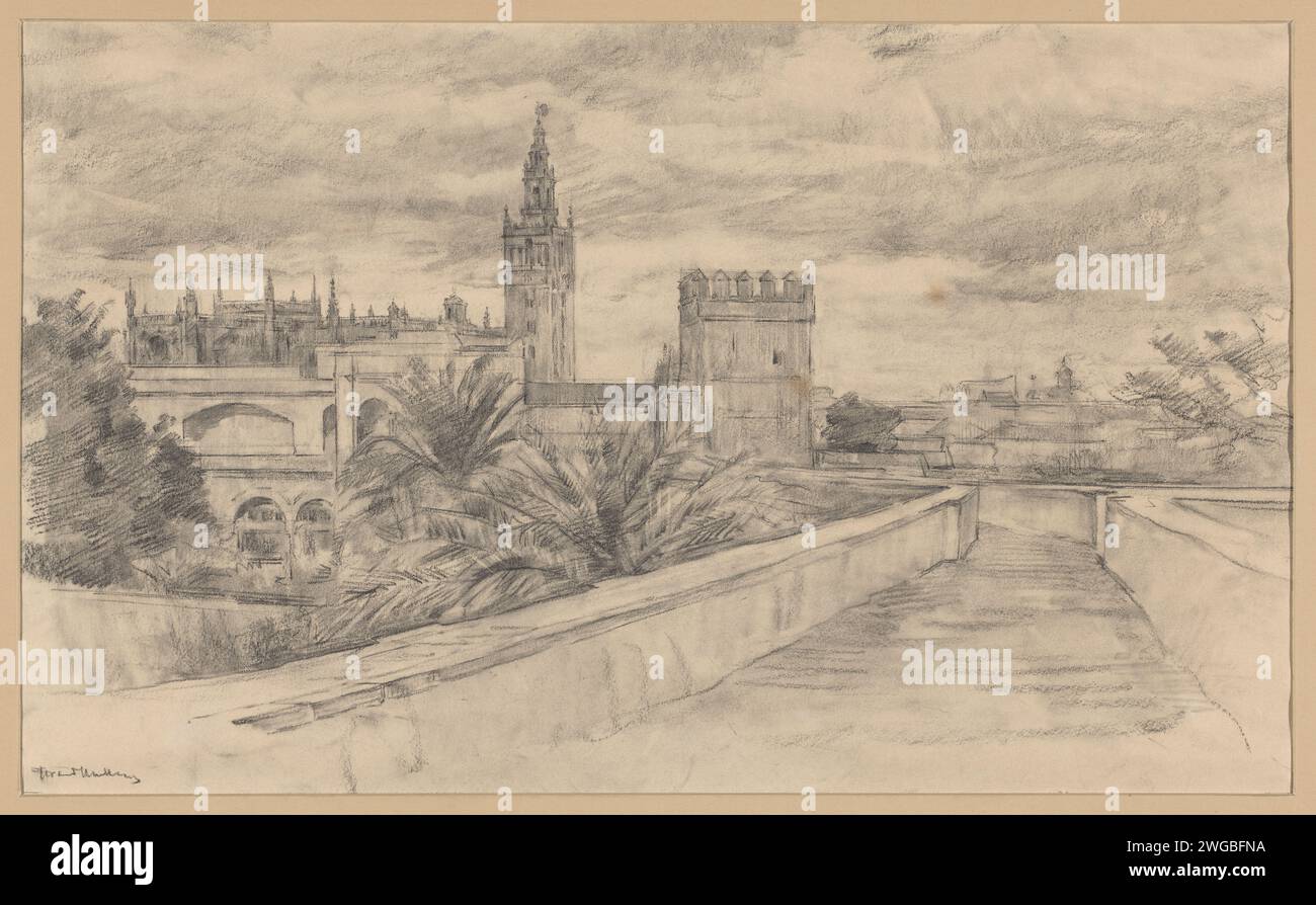 View of the gardens of the Royal Palace in Sevilla, Gerard Muller, 1871 ...