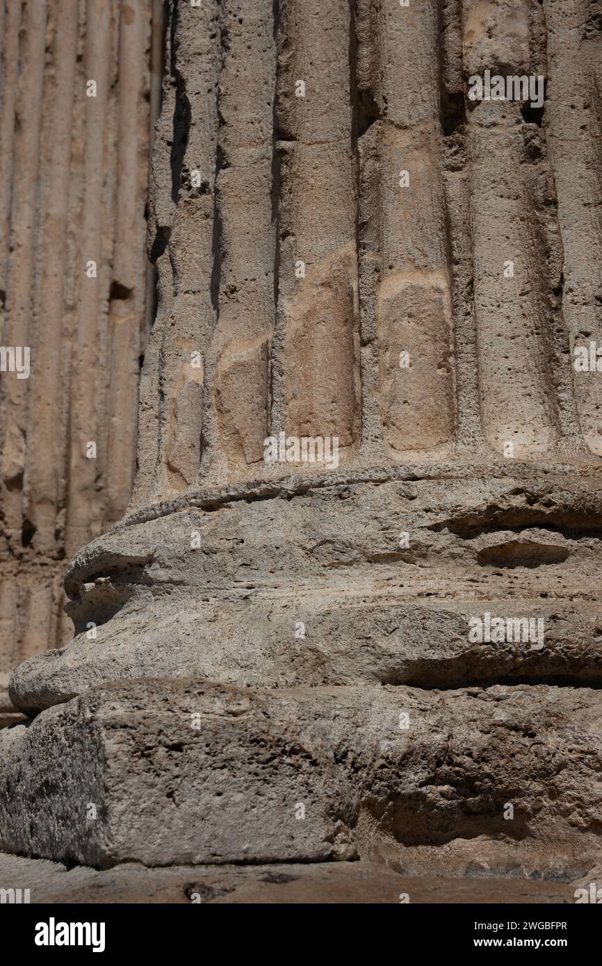 Aged and weathered roman pillar base and fluting in Assissi Stock Photo ...