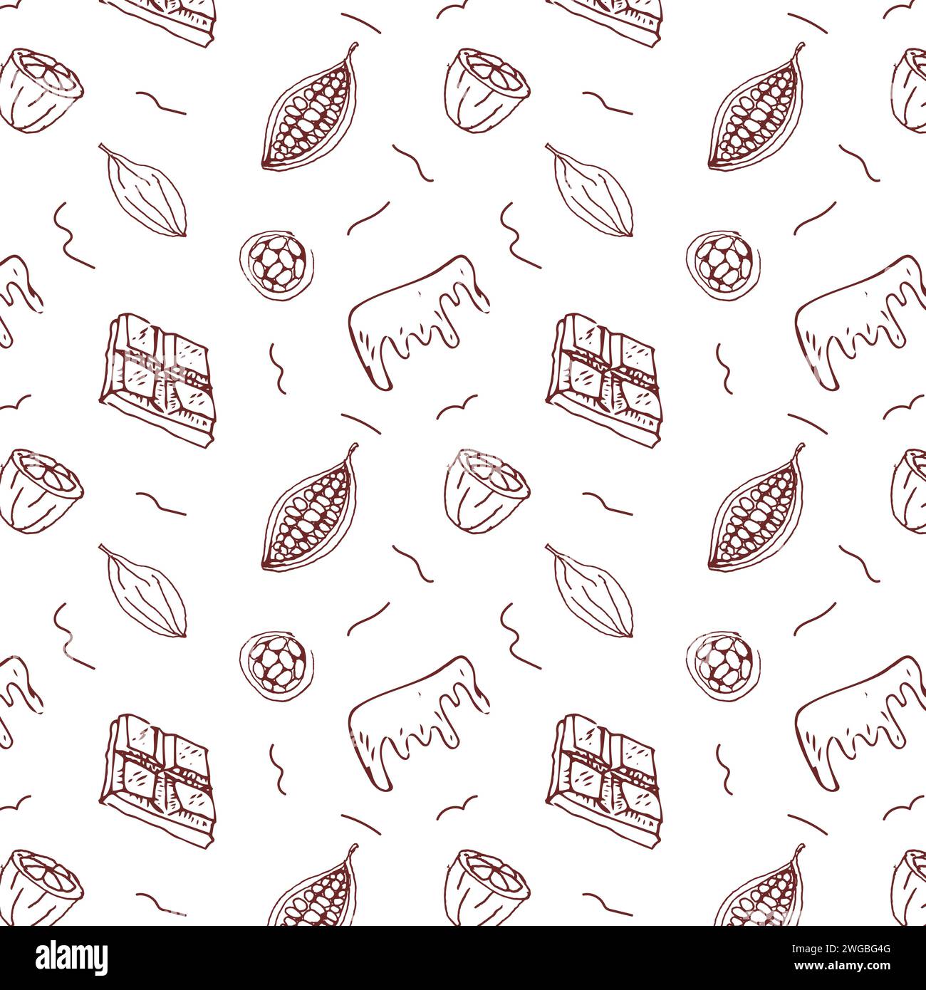 Cocoa beans doodle sketch and chocolate background. Vector illustration ...