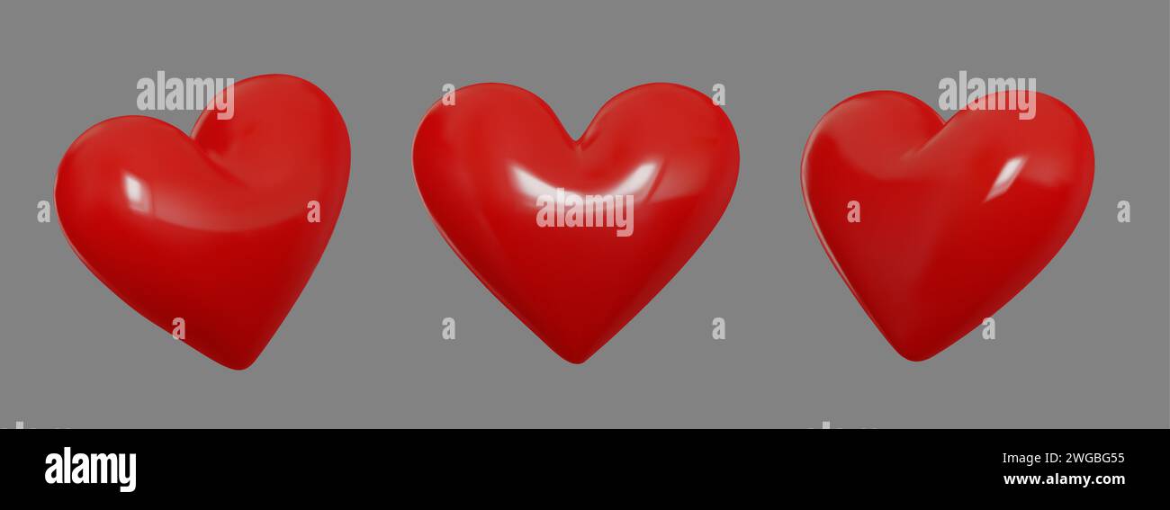 Collection Red hearts, different 3 rotation, symbol love. Valentines ...