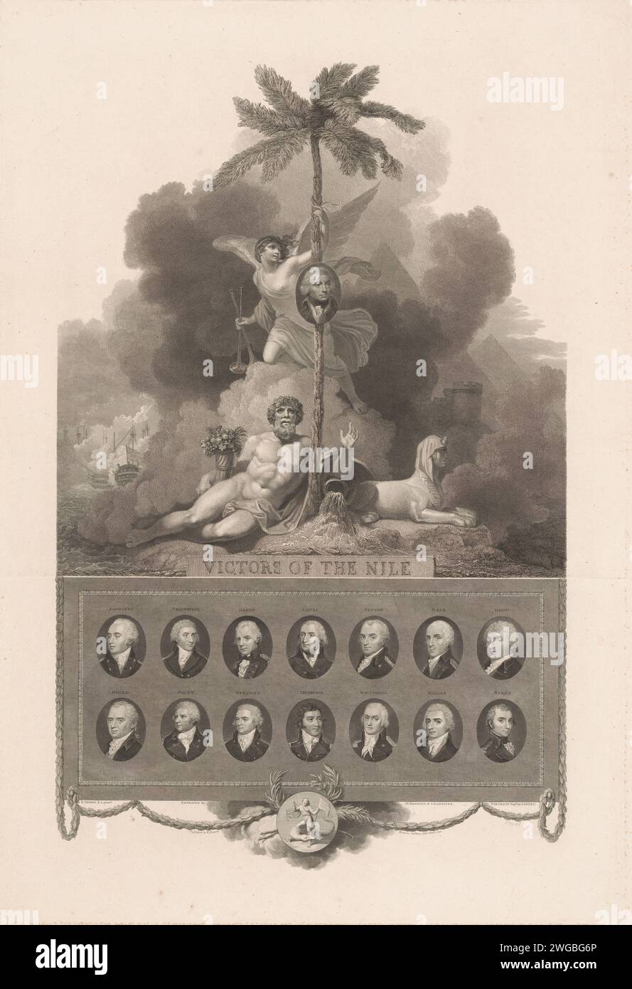 Roem (Fama) with a portrait of Horatio Nelson and fourteen portraits of ...