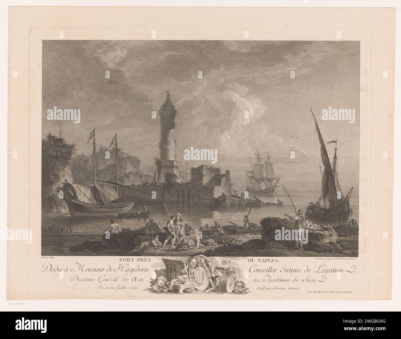 Haven at Naples, Adrian Zingg, After Pierre Charles Lemettay, 1744 ...