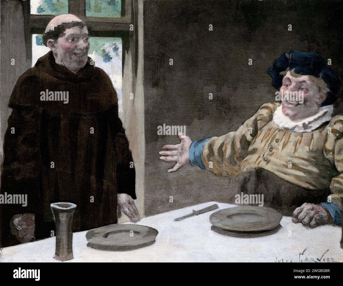 Vintage engraving of a scene from Francois Rabelais's Gargantua and Pantagruel, by Jules Garnier ...