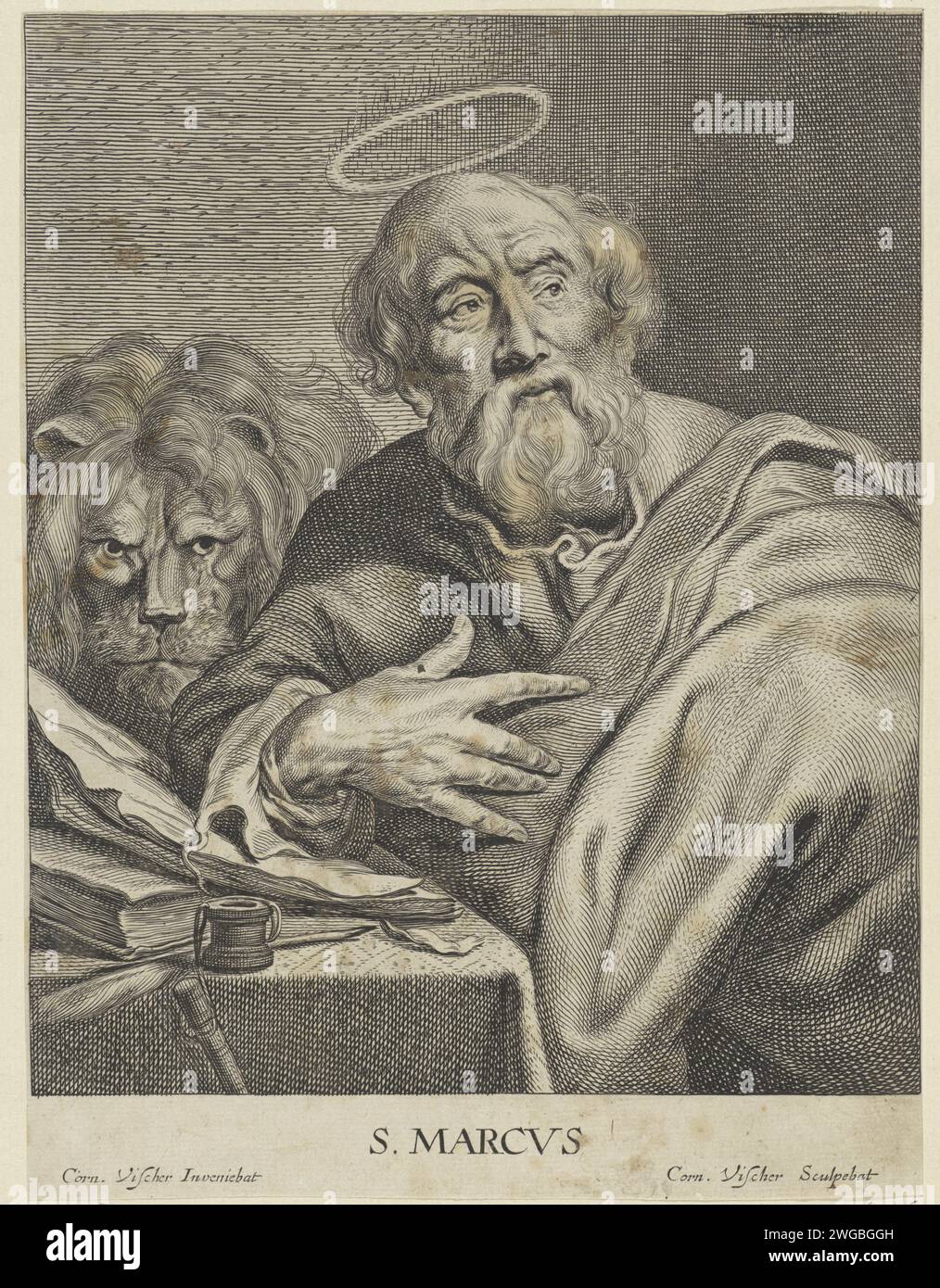 Evangelist Marcus with Leeuw, Cornelis Visscher (II), 1650 - 1658 print ...