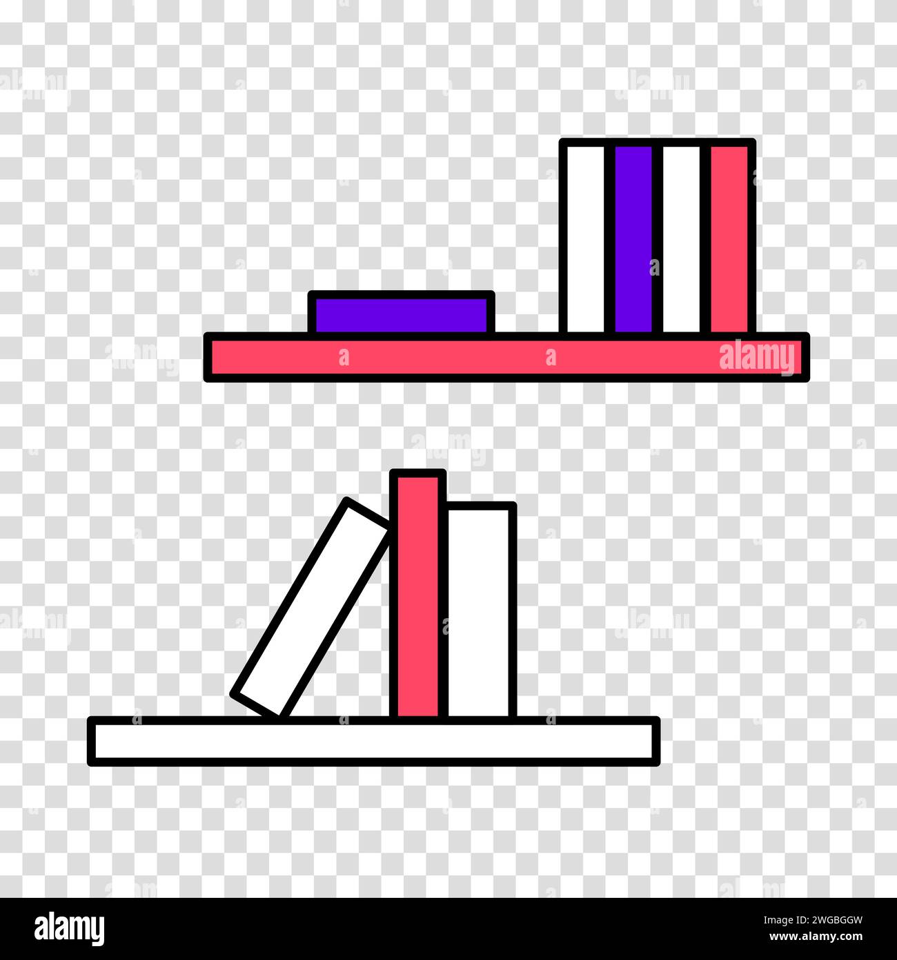 Book spines on a bookshelf in flat style. Bookcase. Stack of books and ...