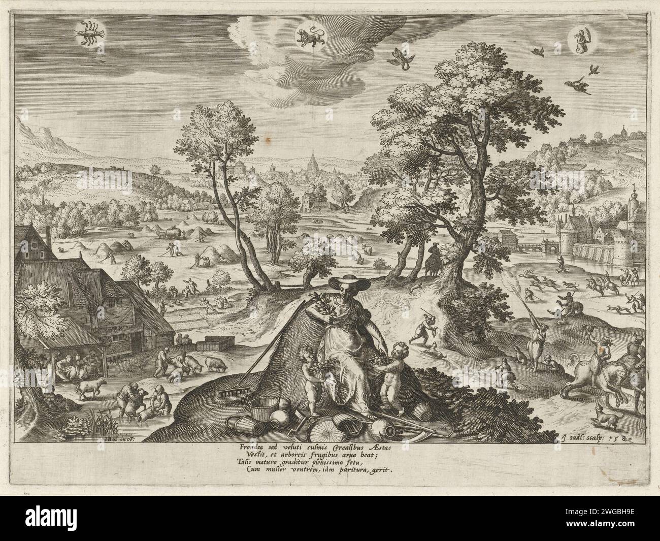 Zomer, Johann Sadeler (I), After Hans Bol, 1580 print The summer. The ...
