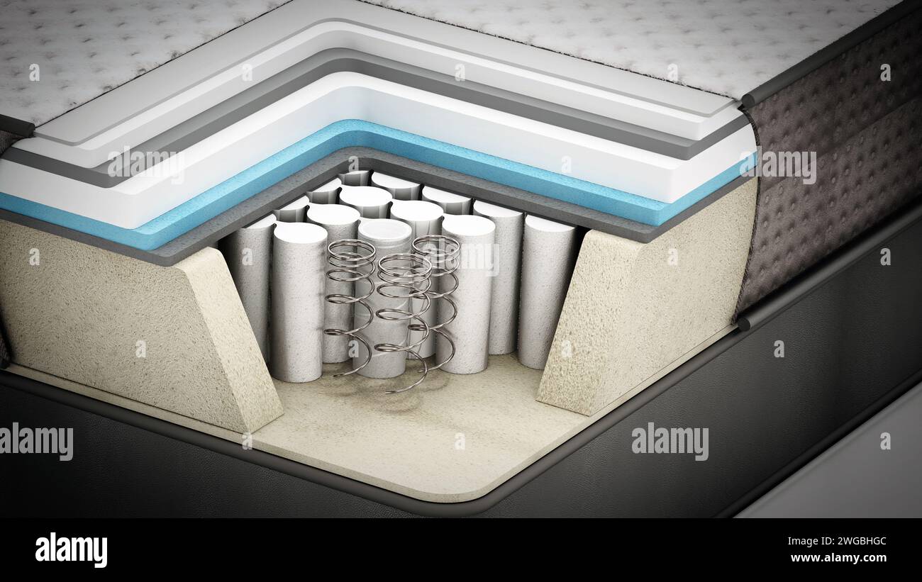 Cross section showing a mattress and the springs inside. 3D ...