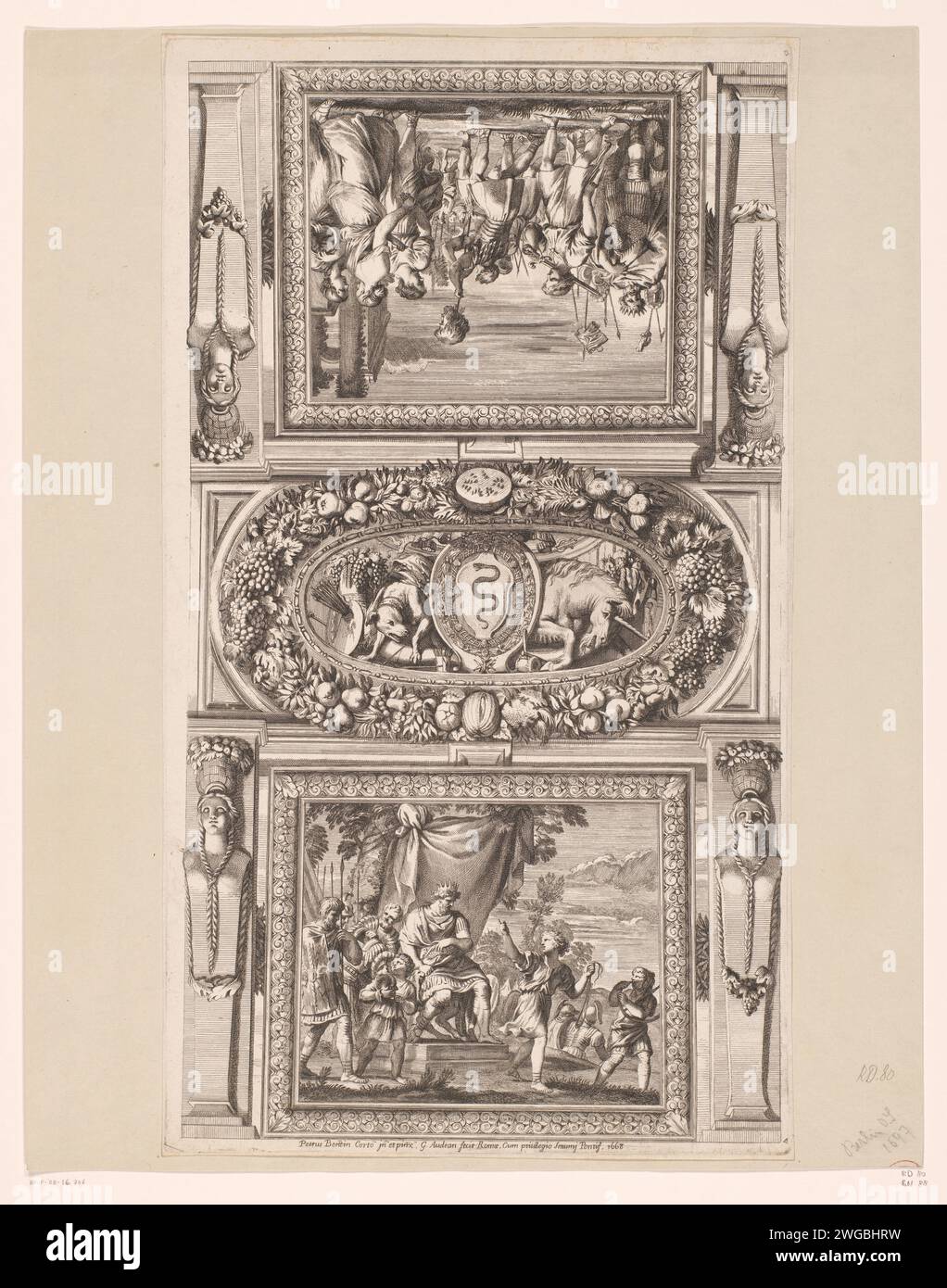 Central part of the ceiling with two performances with King David ...