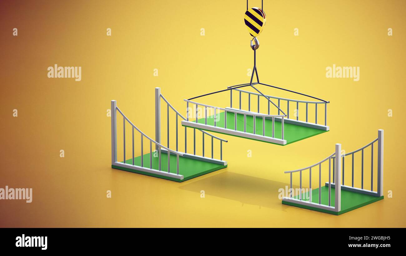 Green bridge parts fitting each other. Building bridges concept. 3D ...