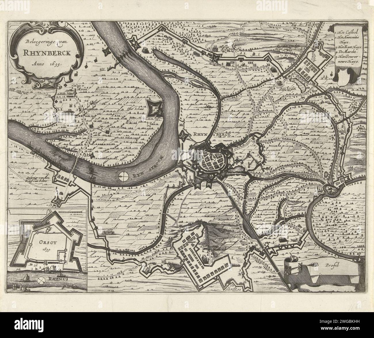 Map of the siege of Rijnberg, 1633, 1649 - 1651 print Map of the siege ...