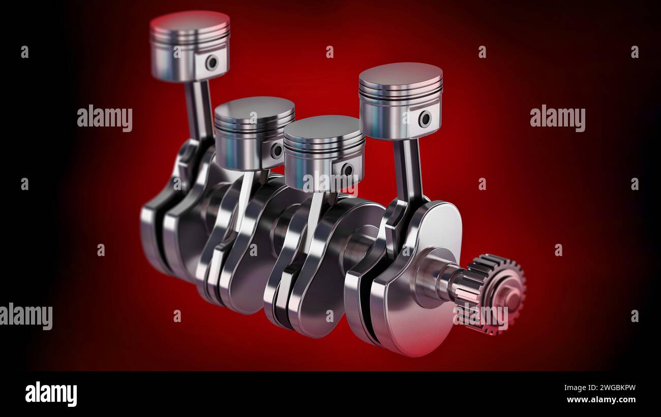 3D illustration of a car engine block and pistons. 3D illustration ...