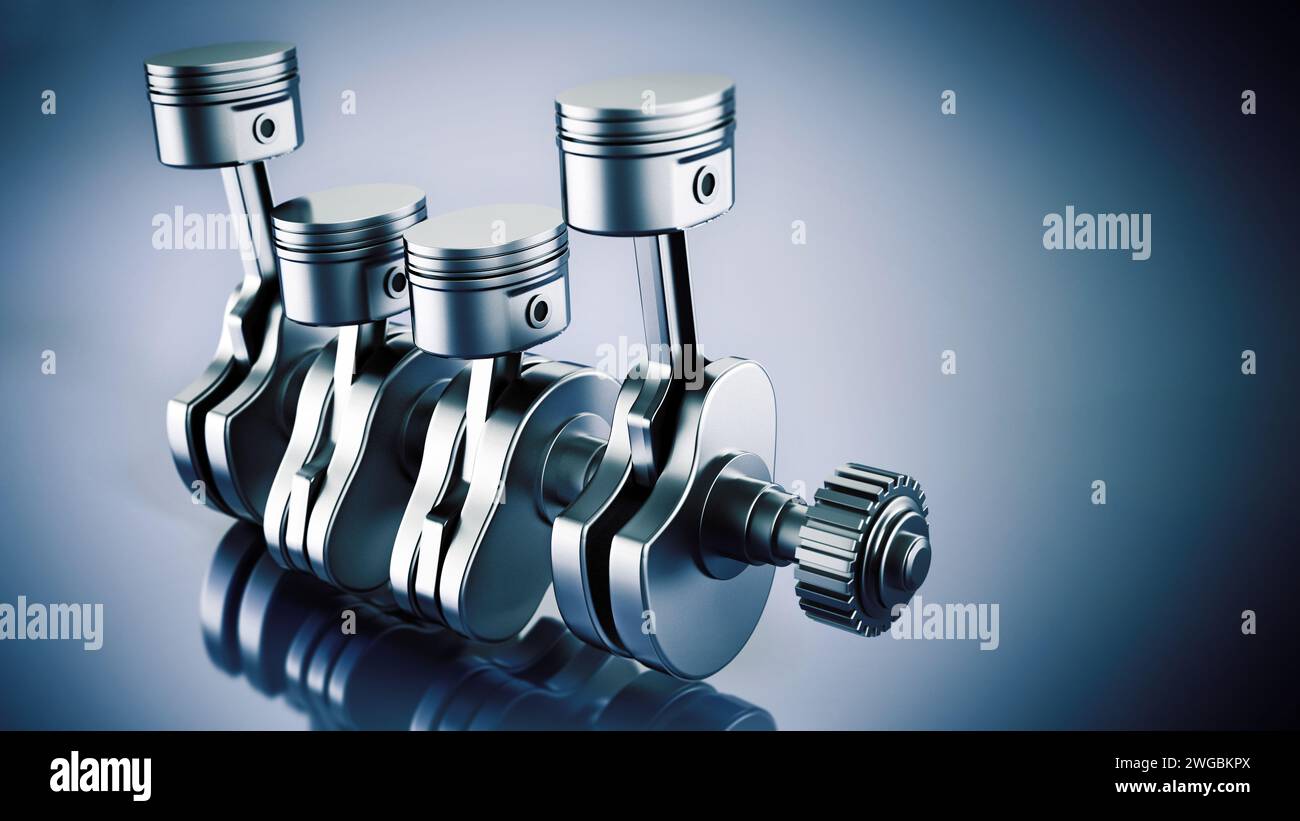 3D illustration of a car engine block and pistons. 3D illustration ...