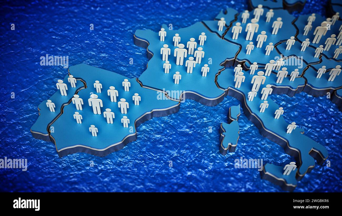 3D little people standing on the map of Europe. 3D illustration Stock ...