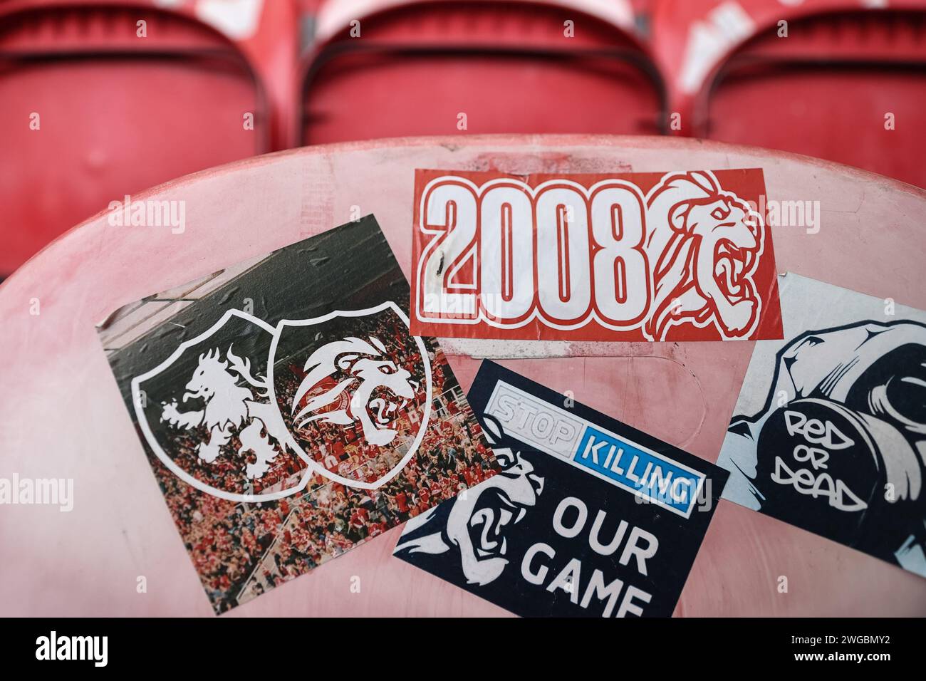 Middlesbrough, UK. 04th Feb, 2024. Boro stickers on a fans seat during ...