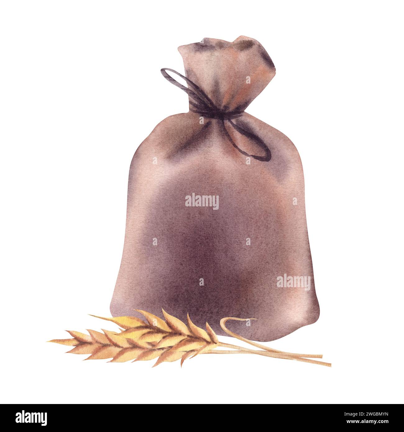 A watercolor bag filled with grain, millet, corn. Moonshine. Hand-drawn ...