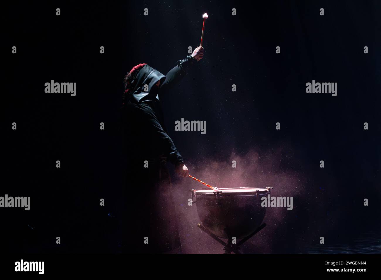 KYIV, UKRAINE - FEBRUARY 2, 2024 - A musician of the Yagody band ...
