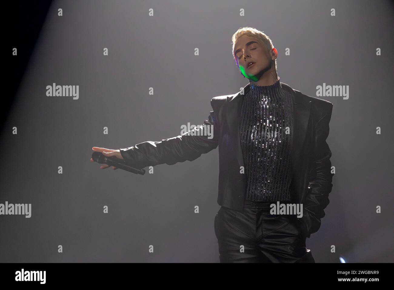 KYIV, UKRAINE - FEBRUARY 2, 2024 - Melovin performs his song, Dreamer, during the final of the ...