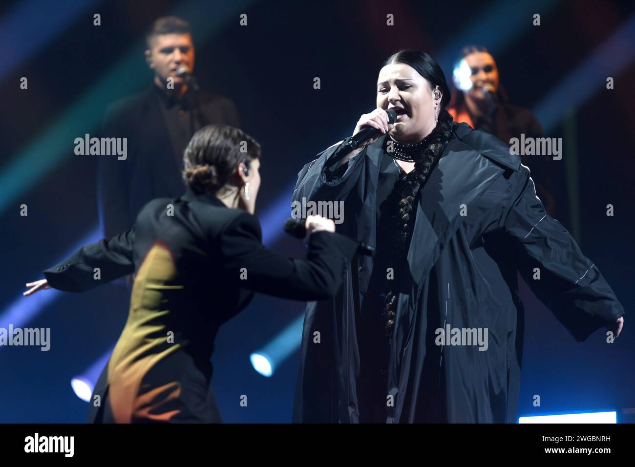 KYIV, UKRAINE - FEBRUARY 2, 2024 - Singers Alyona Alyona (R) and Jerry ...