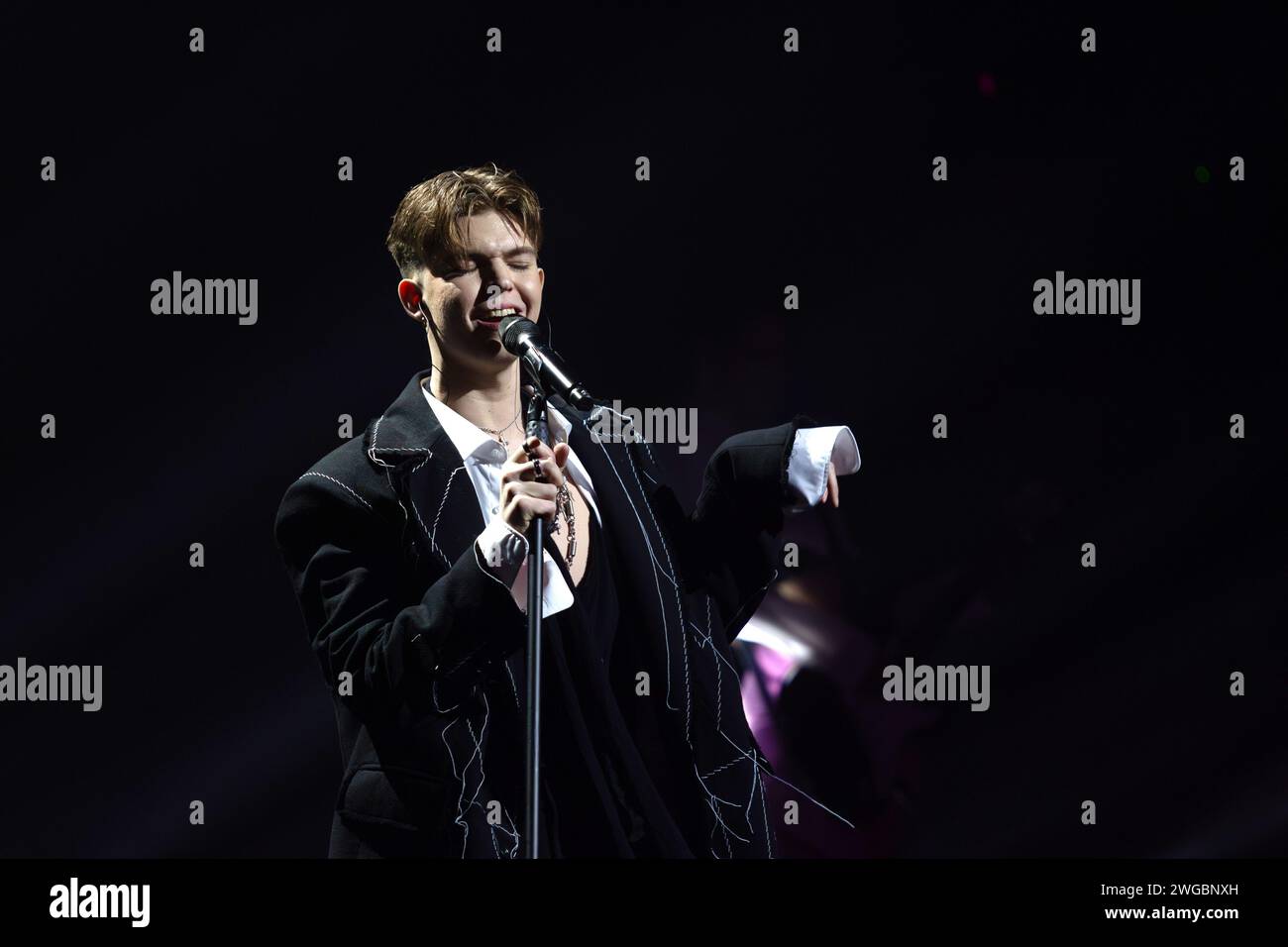 KYIV, UKRAINE - FEBRUARY 2, 2024 - Singer Drevo performs his Endless ...