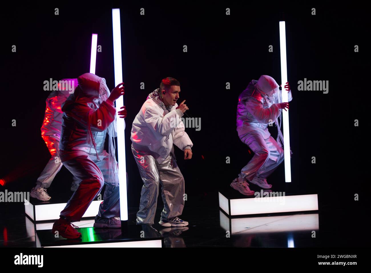 KYIV, UKRAINE - FEBRUARY 2, 2024 - Singer Yaktak performs the Lalala ...