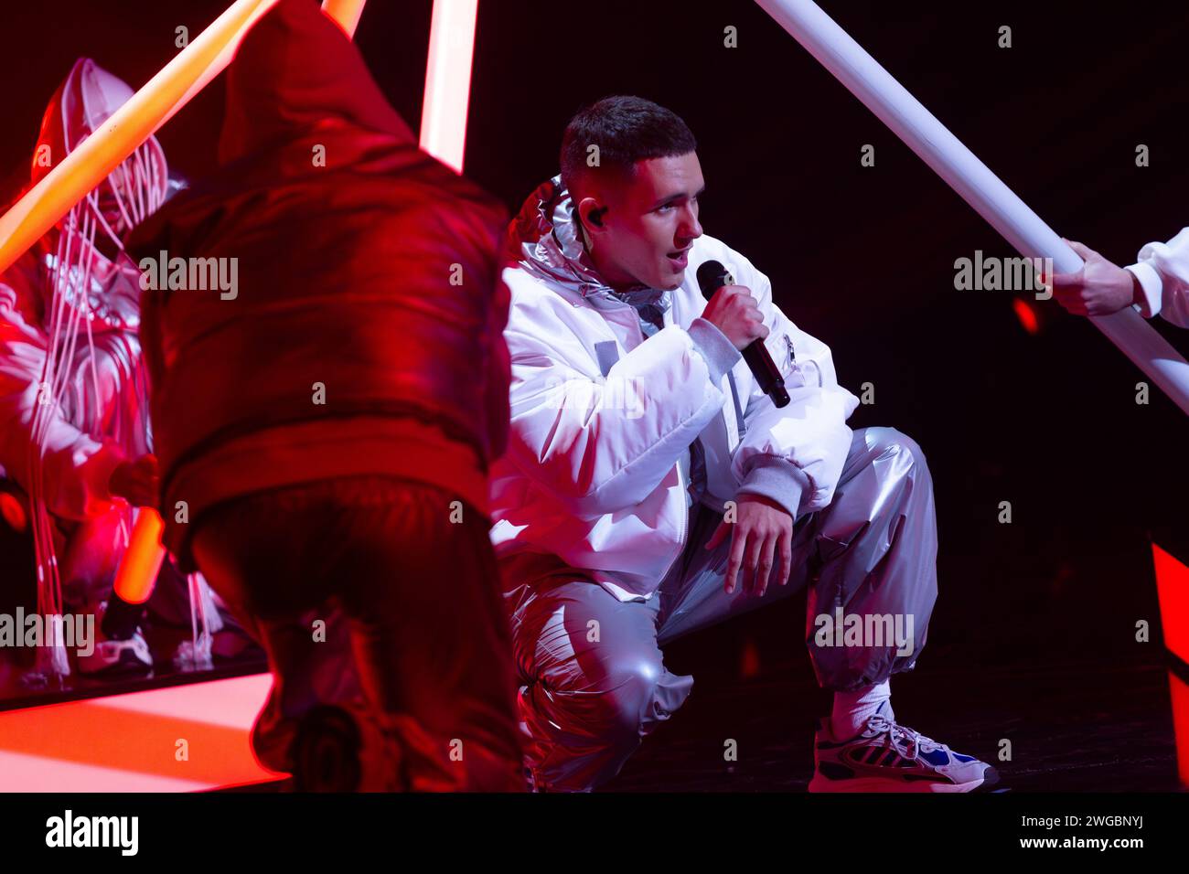 KYIV, UKRAINE - FEBRUARY 2, 2024 - Singer Yaktak performs the Lalala ...