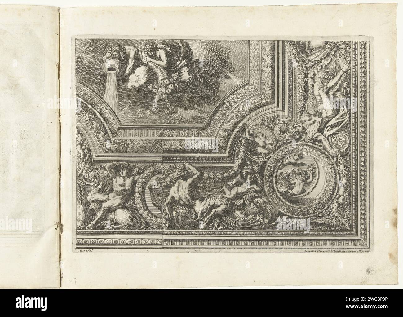 Ceiling with Aurora, 1661 print Aurora scatters flowers from a horn of ...