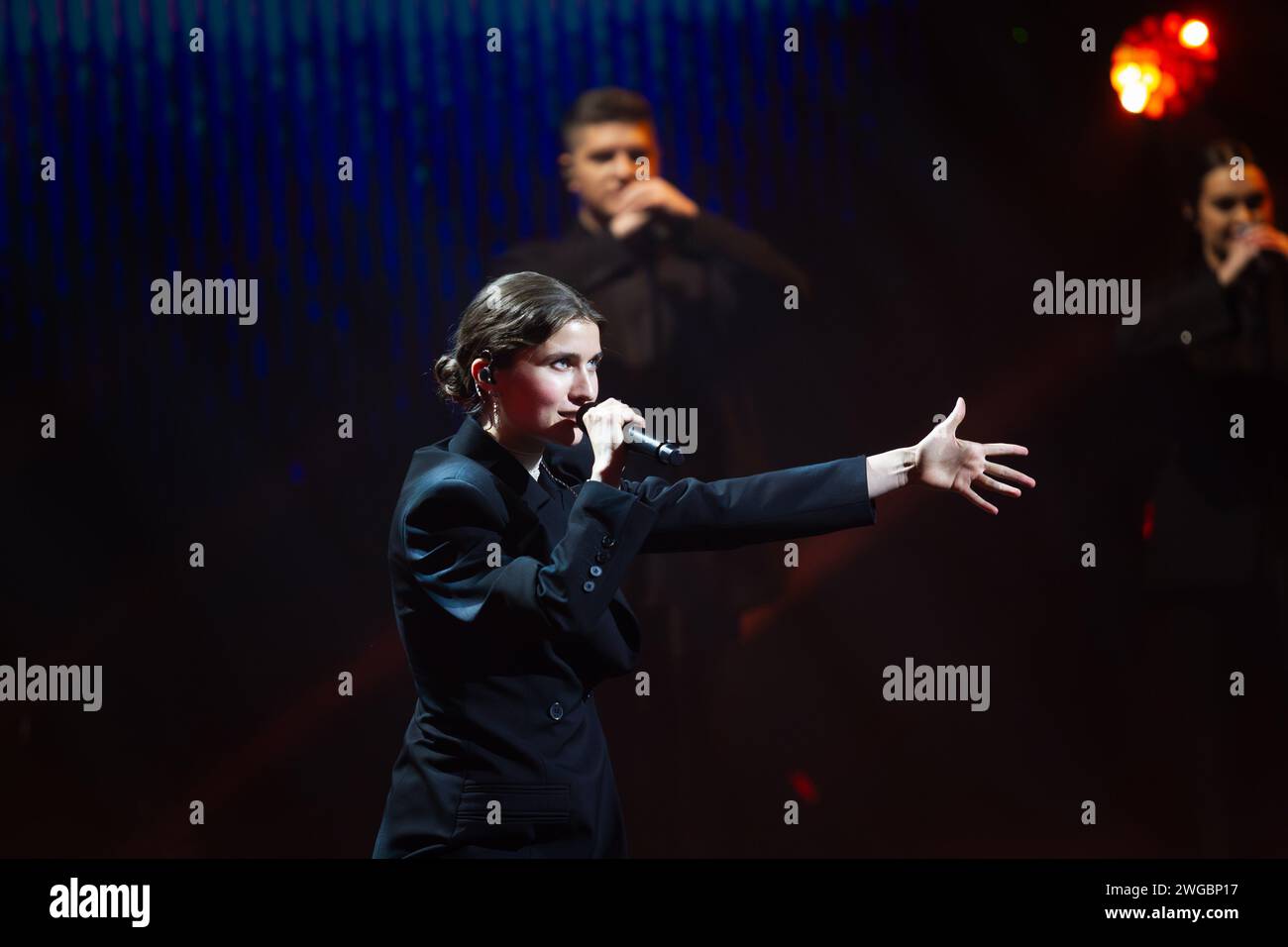 KYIV, UKRAINE - FEBRUARY 2, 2024 - Singer Jerry Heil performs the song ...