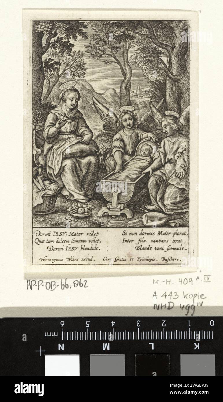Christkind sleeps in De Wieg, Hieronymus Wierix, 1563 - Before 1619 print Landscape with the ...