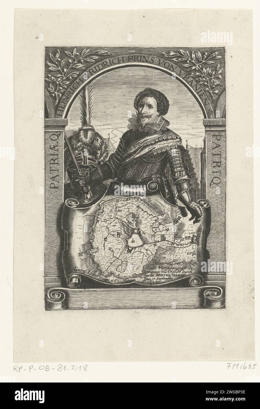 Portrait of Frederik Hendrik with a map of the siege of Den Bosch in ...