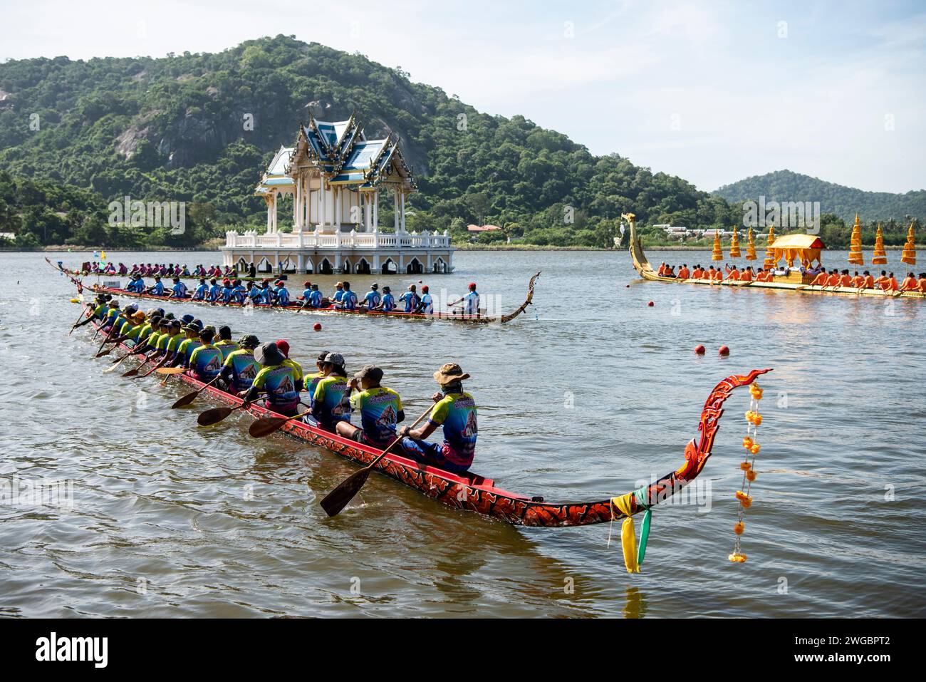 Dragonboat or Longboat Teams in front of the Royal pavillon on the Lake ...