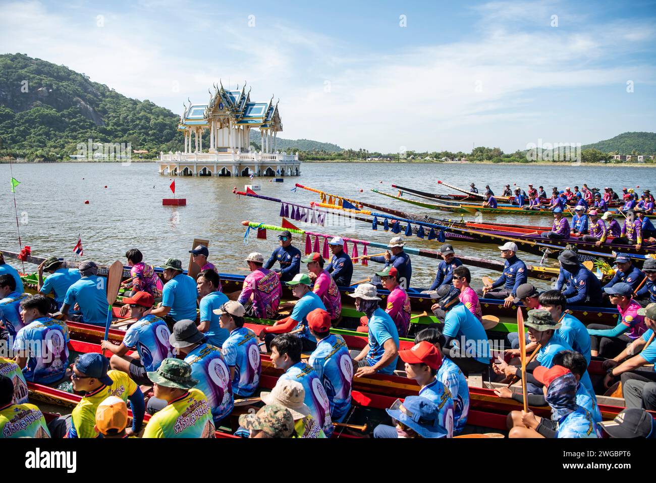 Dragonboat or Longboat Teams in front of the Royal pavillon on the Lake ...