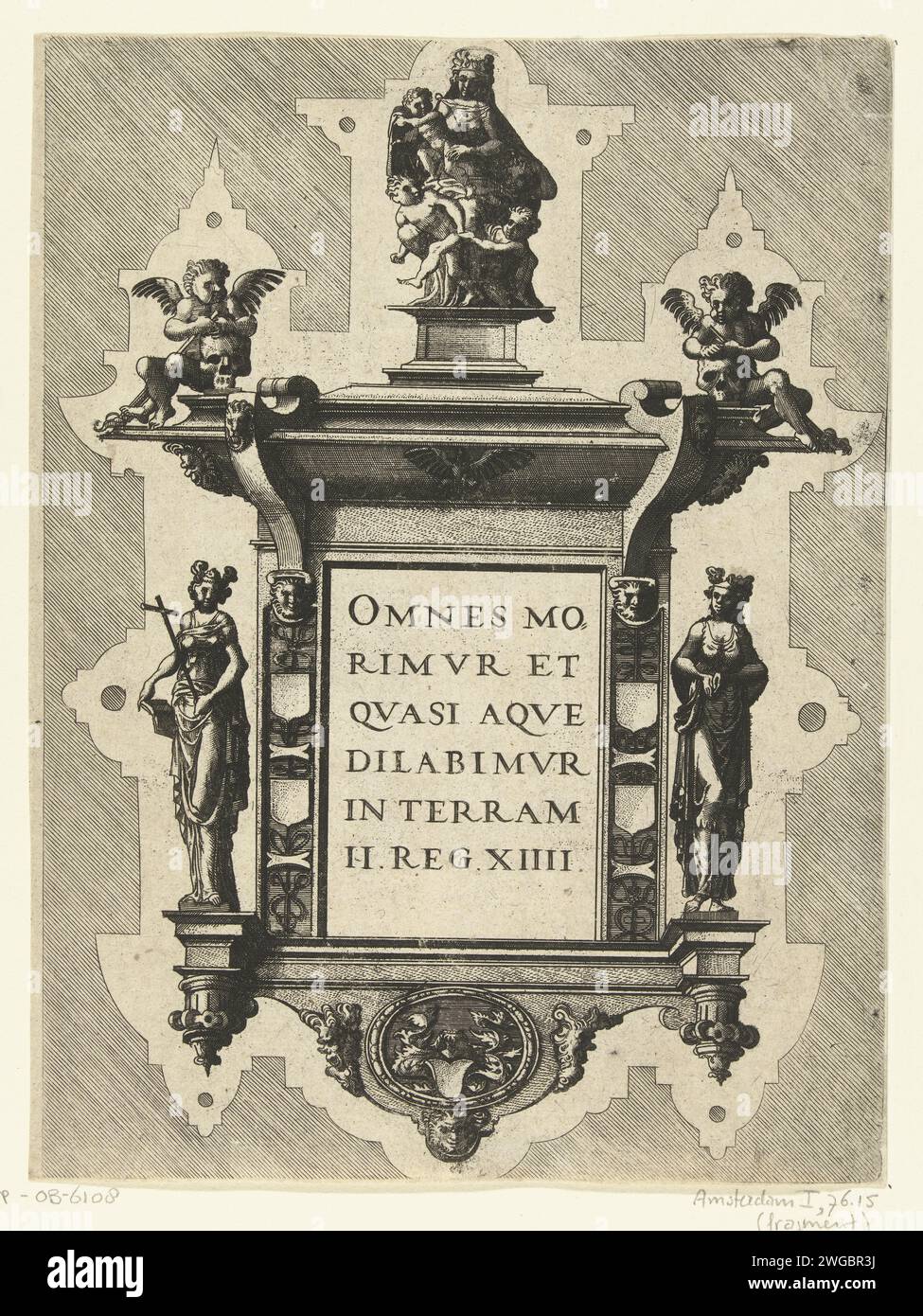 Epitaaf met inscriptie 'all die and (...)', 1557 print Epitaaf: main ...