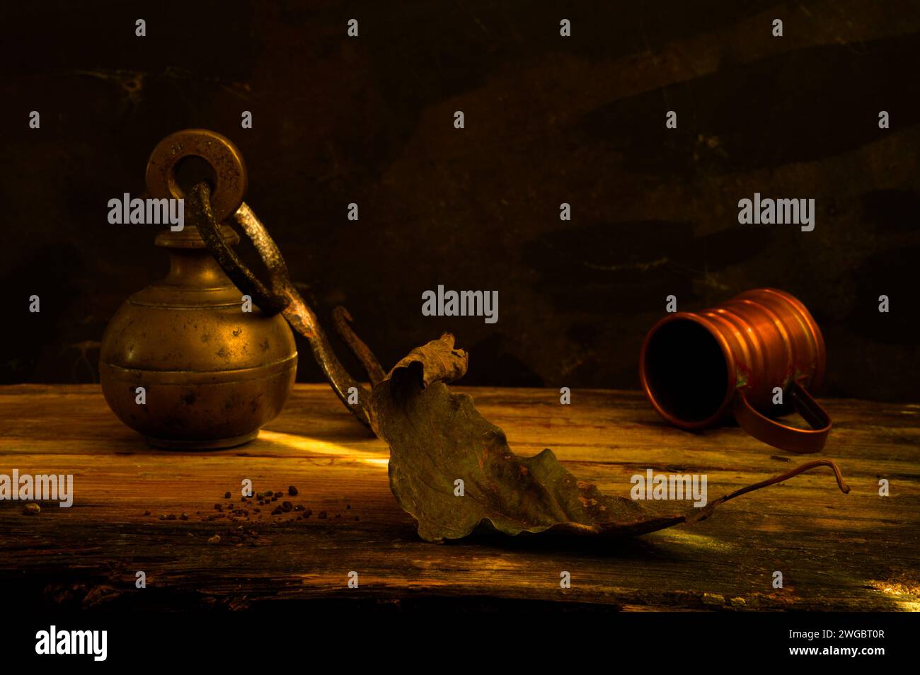 still life with antique brass scale weights Stock Photo - Alamy