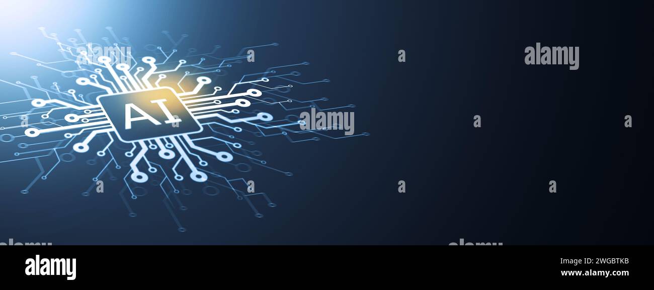 AI and computer science banner with chip and circuits, copy space Stock ...