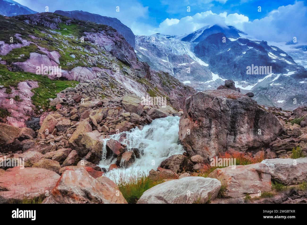 River running through rocky alpine Landscape, Switzerland Stock Photo ...