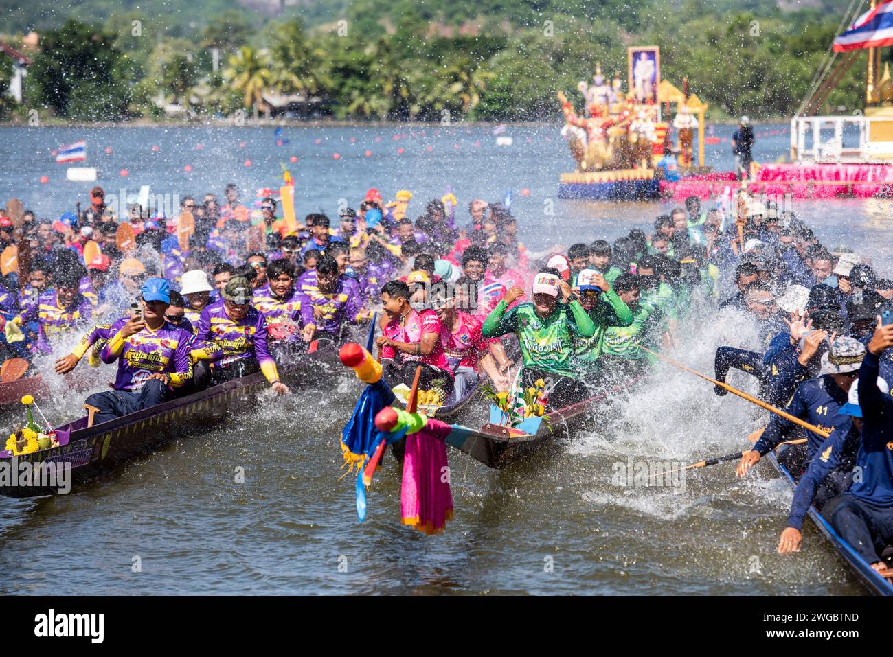 Dragonboat or Longboat teams at the opening ceremony on the Lake Khao ...